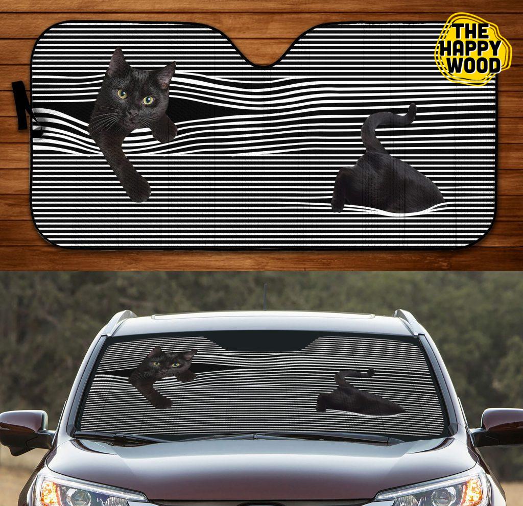Cat Black Striped Car Windshield Auto Sun Shade - The Happy Wood