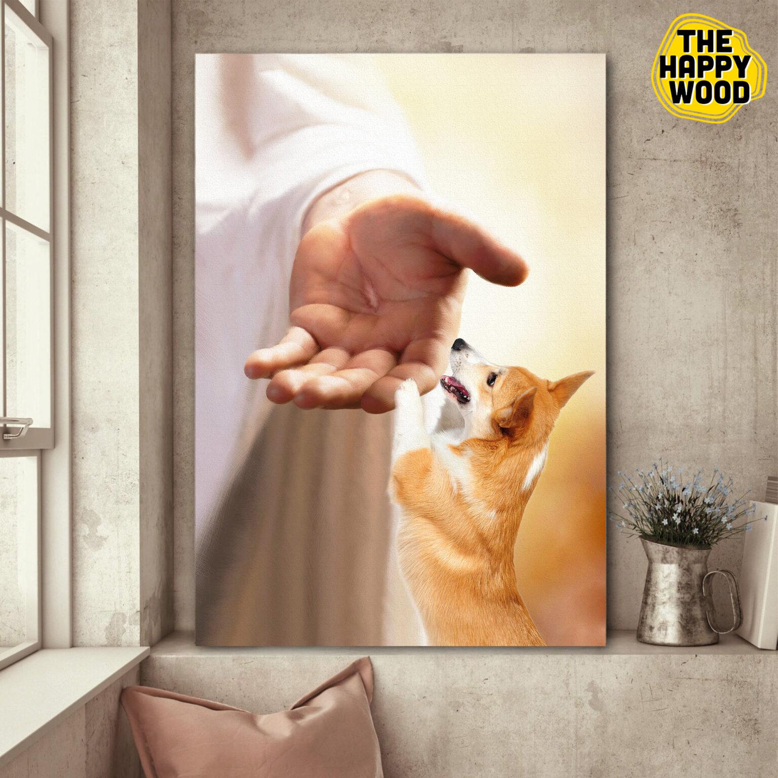 God Jesus Hold My Hand Corgi Poster Canvas - The Happy Wood