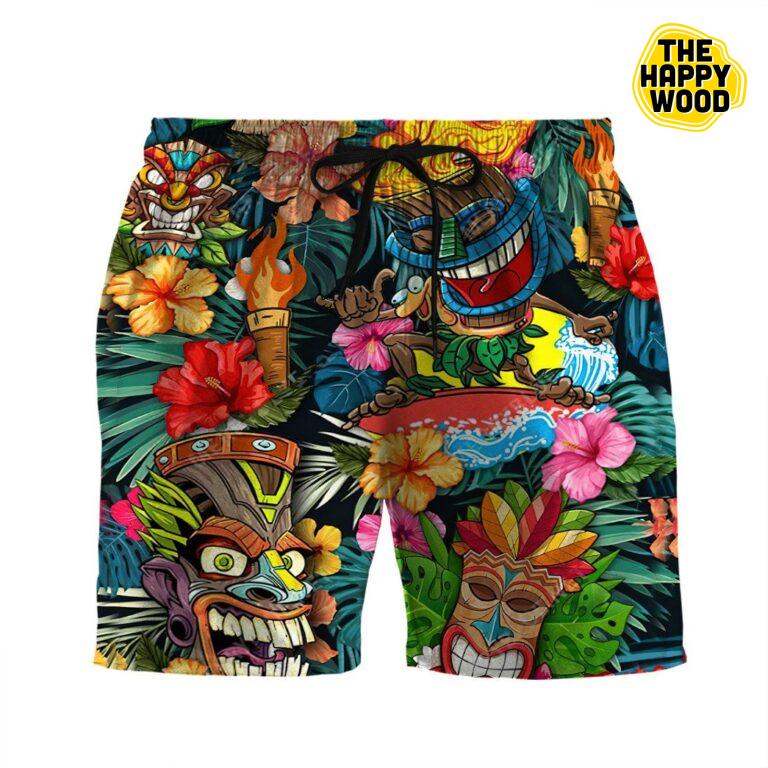 Tiki Tiki Awesome 3D Beach Shorts - The Happy Wood